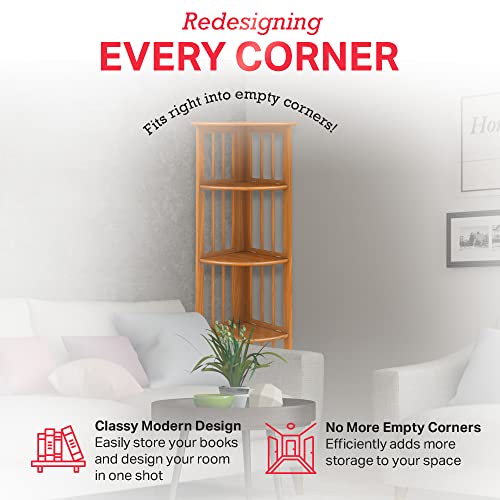 Stony Edge Folding Corner Shelf Easy Assembly - 51βx12.5βx12.5β 5 Tiers - Perfect Wooden Corner Bookshelf Organizer for Books and Decorative Items. (Honey Oak)