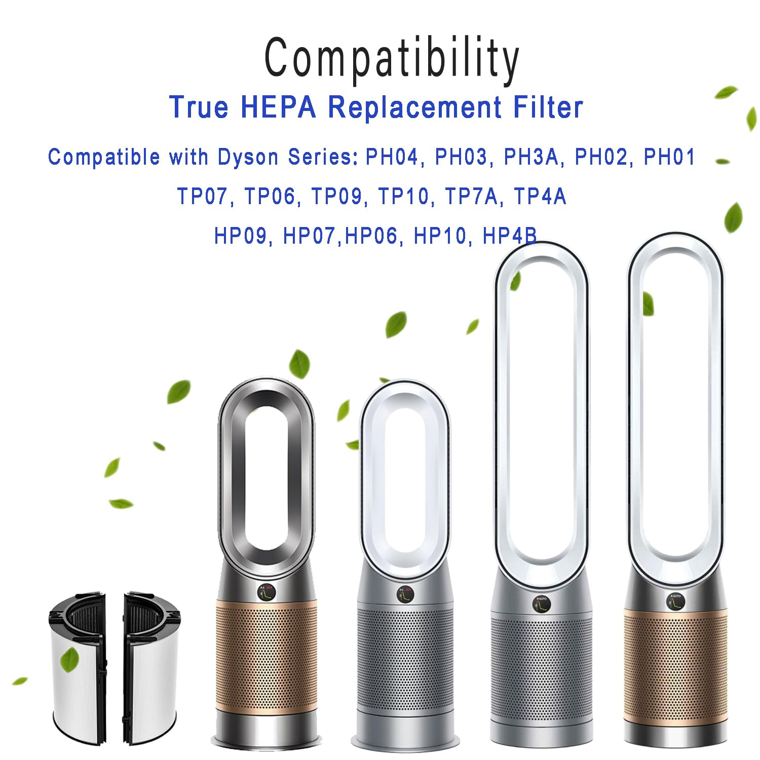 360° Combi Glass 2-in-1 HEPA+Carbon Replacement Filter for Dyson TP07 HP07 TP06 HP06 TP10 HP10 TP09 HP09 TP04 HP04 PH04 PH03 PH02 PH01 Air Purifier, H13 Grade True HEPA Pure Cool Hot Fan Filter, Black
