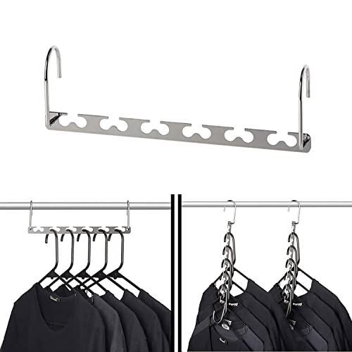 KLEVERISE 4 Pack Metal Space Saving Hangers - Magic Cascading Hanging Hangers Stainless Steel Clothes Hangers - Clothing Closet Space Saver Storage Organizers
