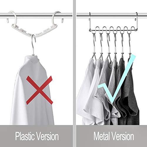 KLEVERISE 4 Pack Metal Space Saving Hangers - 12 Slots Stainless Steel Clothes Hangers Magic Cascading Hangers - Clothing Closet Space Saver Storage Organizers