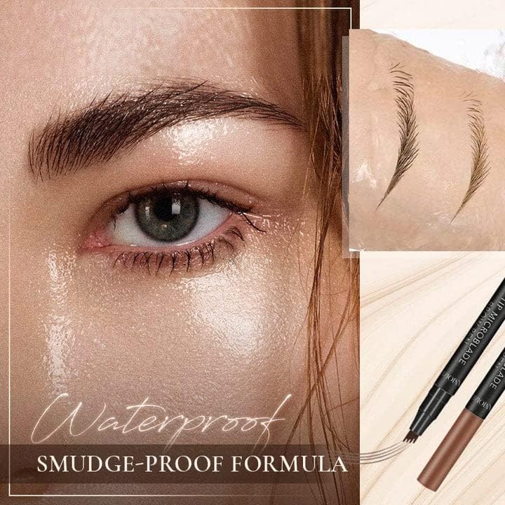 2PCS Eyebrow Pen,4-Tip Microblade Brow Pen,4 Tip Microblade Brow Pen Waterproof,Fine-Stroke,Long Lasting,Waterproof and Smudge-Proof (Black+Dark Brown)