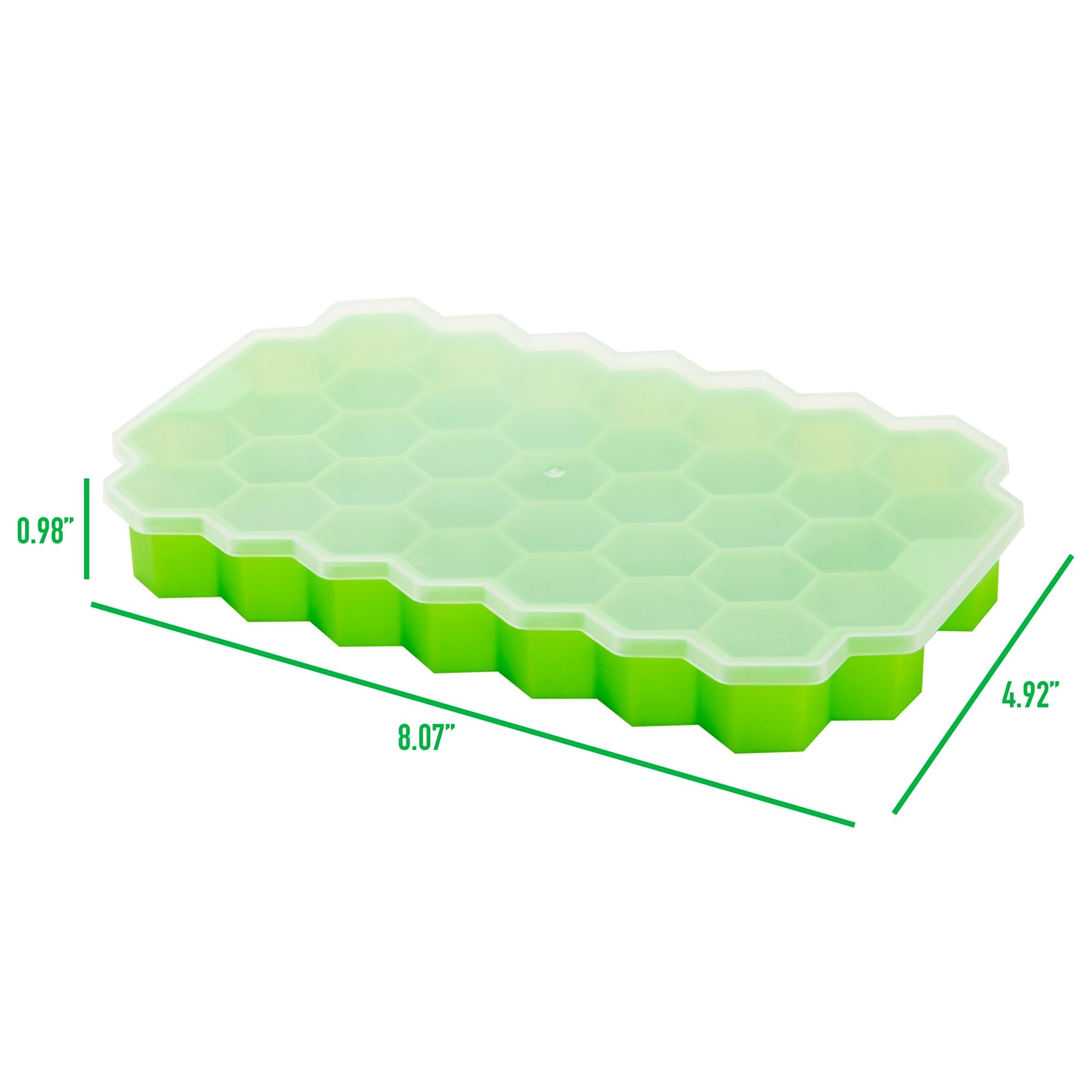Mind Reader Mini Ice Cube Trays, Honeycomb Mold, Cover, Reusable, Stackable, Freezer, Silicone, 8"Lx5"Wx1"H, Set of 4, Green