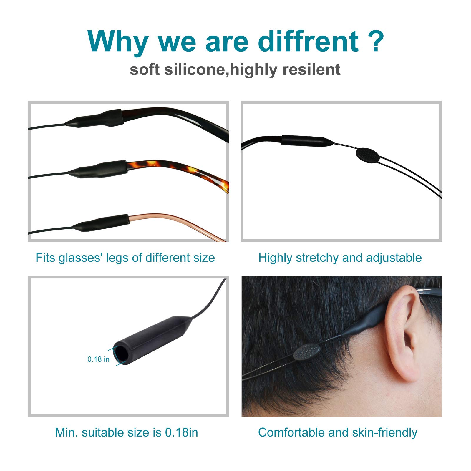 2pcs Eyeglasses Holder Strap, Sunglasses Strap, Eyewear Retainer, Sports String Retainer, Adjustable from 9.2" to 14β, with Glass Cleaning Cloth and Screwdriver, Black