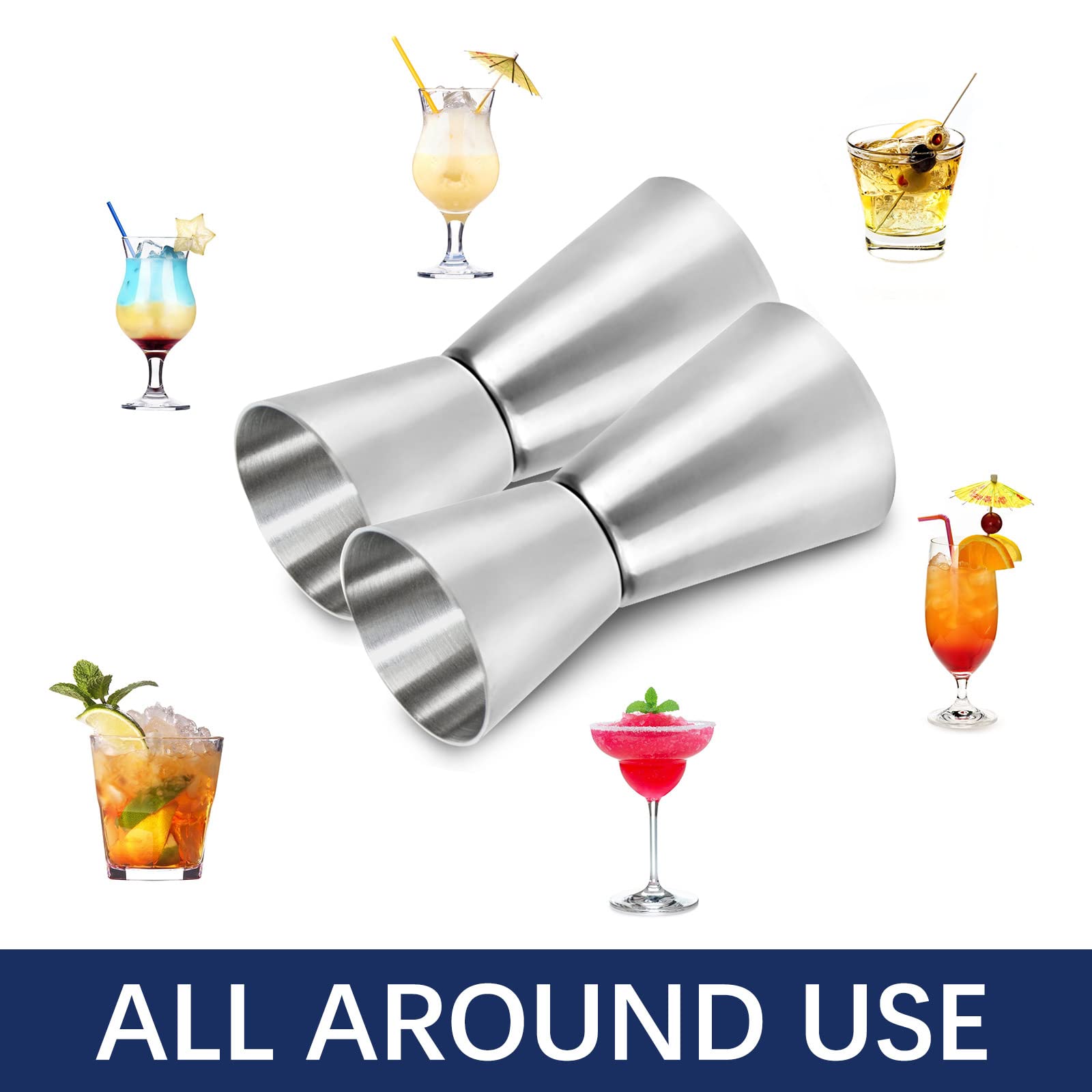 2PCS Stainless Drink Measuring Cup Steel, Cocktail Measuring Cup Jigger for Easy Measuring Bottle Pourer for Bar Party Wine Drink Cocktail Shakers