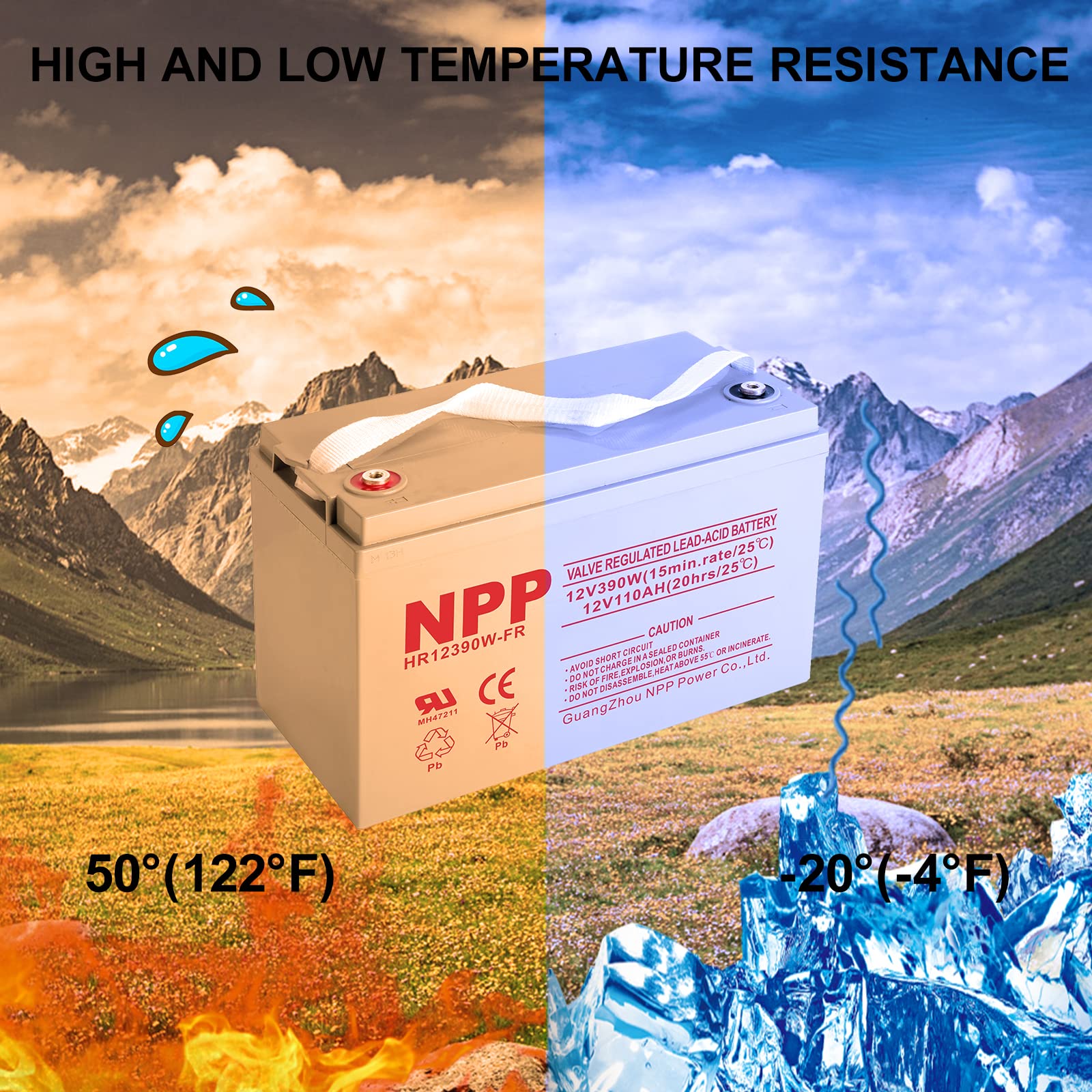 NPP HR12390W FR (2Pcs), 12Volt 2340W 390Watts/Cell AGM Sealed Lead Acid Rechargeable High Rate Battery, Replace 12V 120Ah for Off Grid UPS, Solar Power, RV, Marine,Boat,Golf Cart Battery