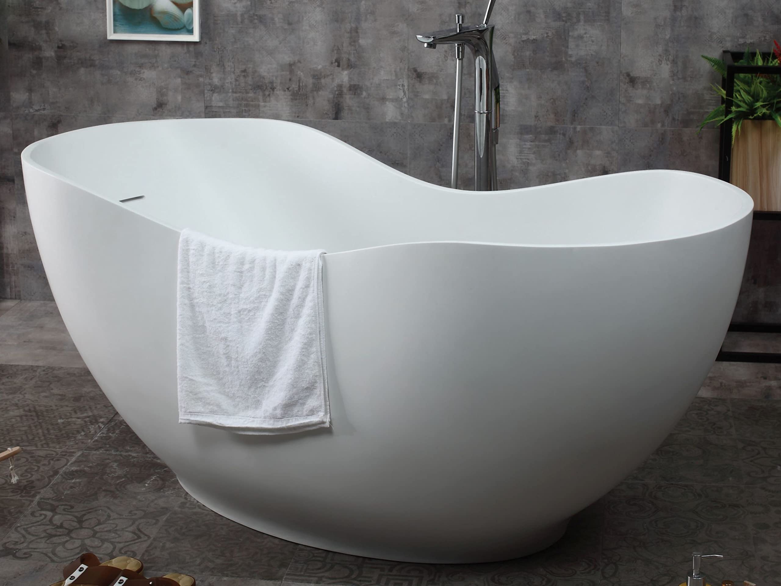 ALFI brand AB9949 66" White Solid Surface Smooth Resin Soaking Bathtub, 65.75" L x 31.5" W x 28.5" H
