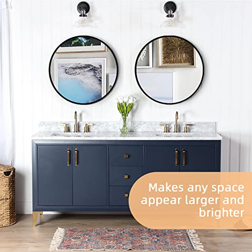 A.T.Lums 24 Inch Black Round Mirror, Wall Mounted Circle Mirror with Metal Frame, Suitable for Bathroom, Vanity, Entryway, Living Room, Wall Decor
