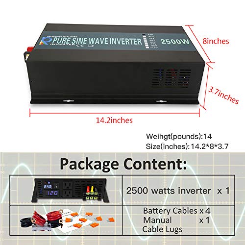 WZRELB for AC appliances 2500W 12V DC to AC Power Inverter Pure Sine Wave Solar Power Converter (RBP250012B1)