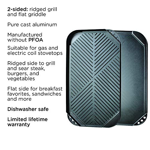 Ecolution 19.5β x 11, Non-Stick, Dishwasher Safe, Double Burner Family Pan Cookware, Cast Aluminum, Reversible Grill/Griddle, Black