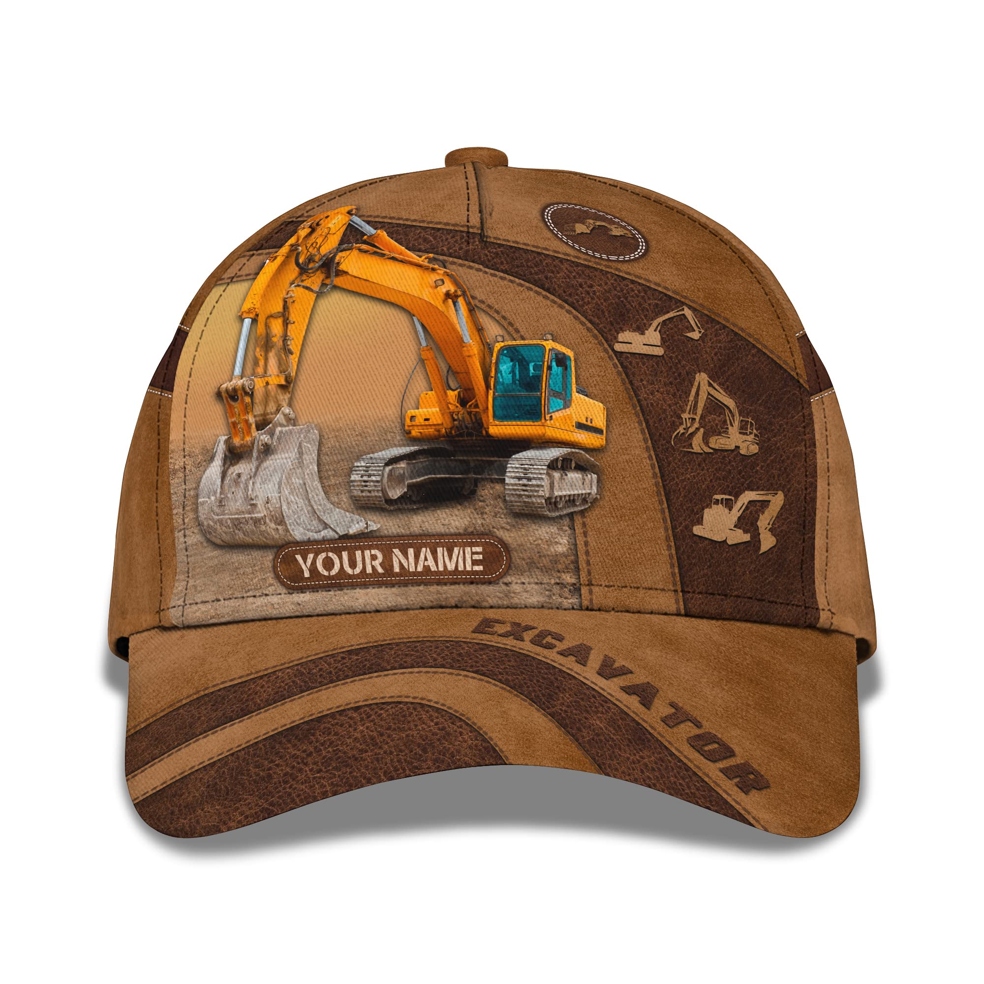 3D Printed Customizable Excavator Snapback Closure Baseball Cap Bulldozer Headwear Gift for Farmers Multicolor