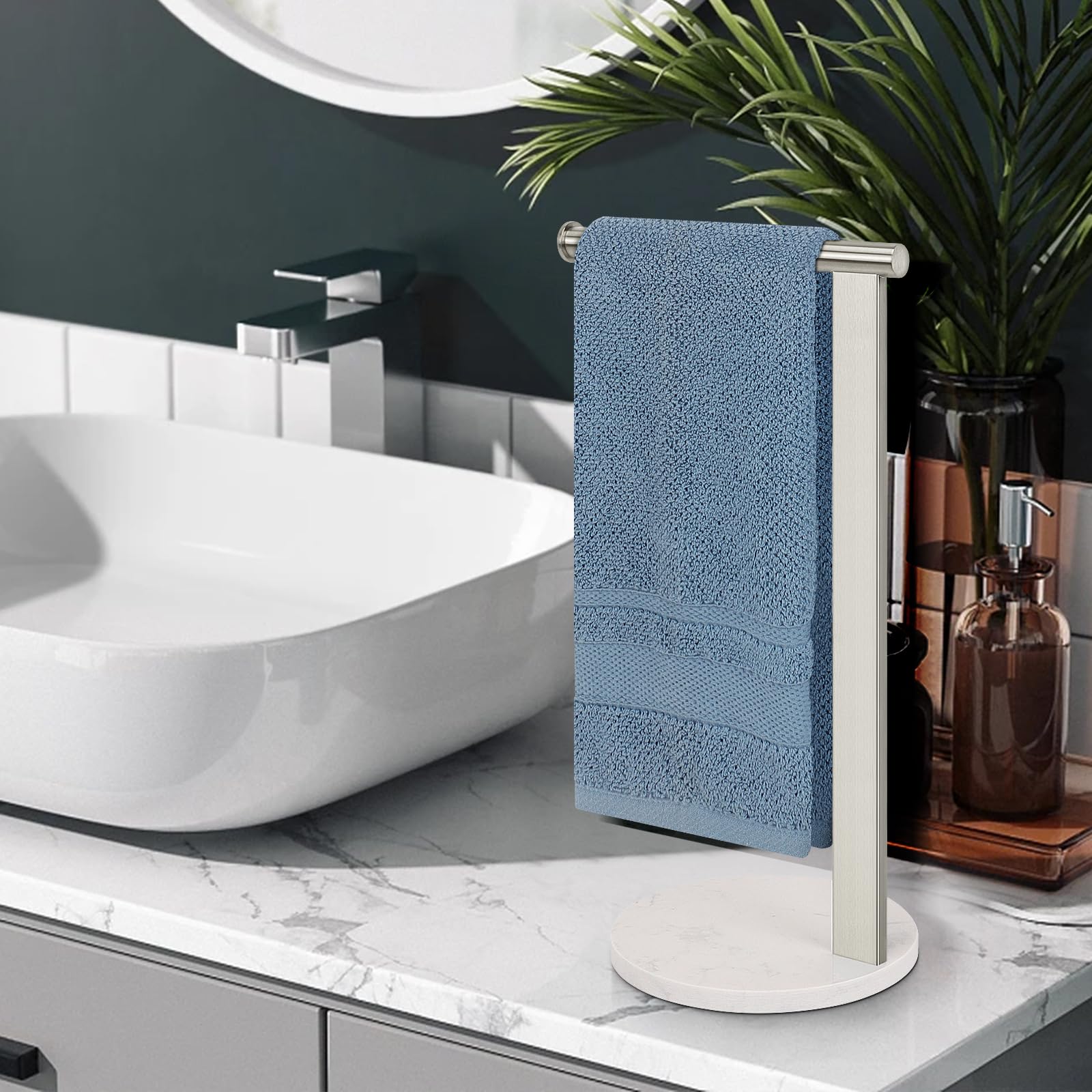 Winmien Stainless Steel L-Shaped Hand Towel Holder, SUS304 Bathroom Towel Rack with Thickened Base for Countertop Vanity (Brush Nickel)
