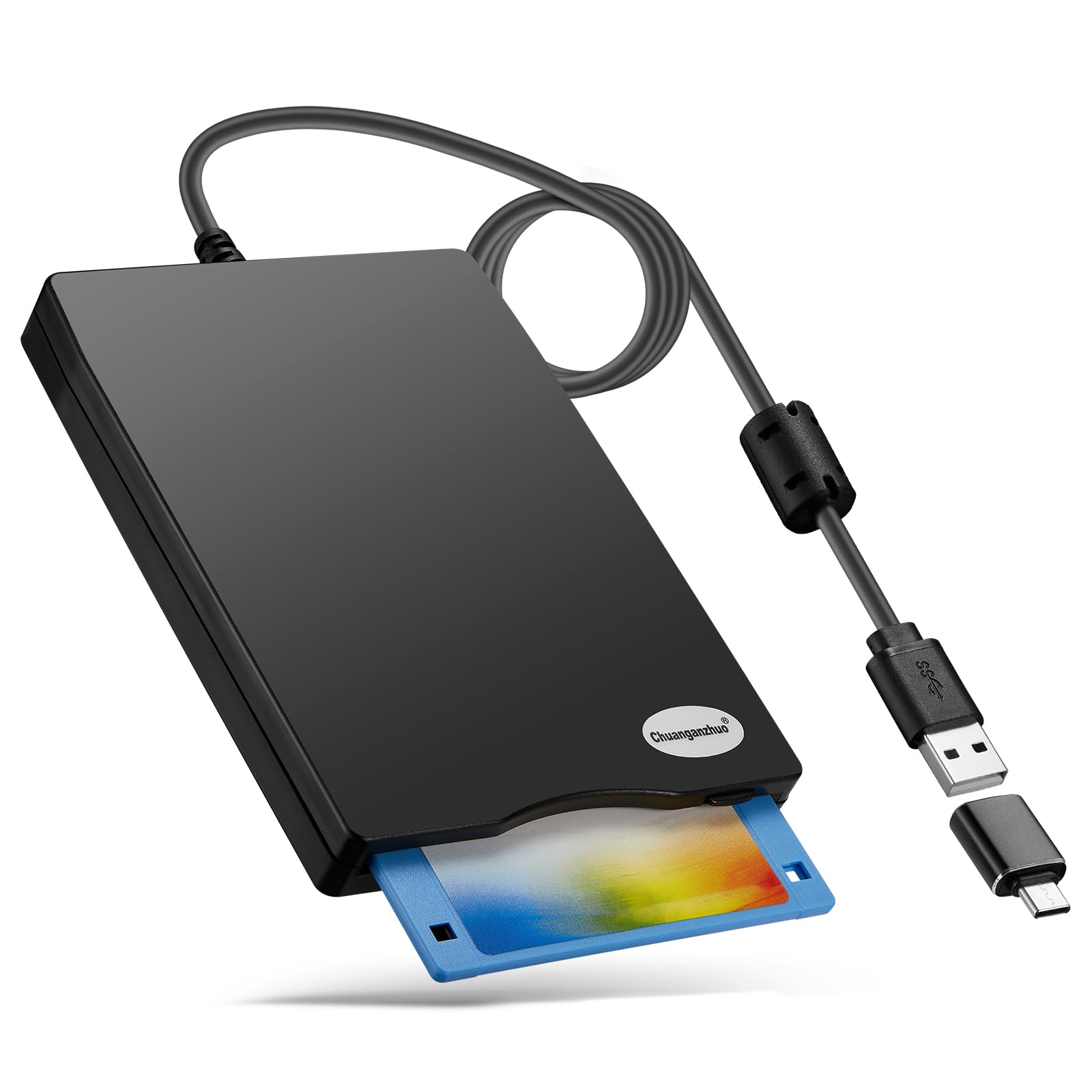 Chuanganzhuo Floppy Disk Reader, 3.5 inch External USB Type C Floppy Disk Drive for PC, Laptop and Desktop Compatible with Windows 11/10/8/7/2000/XP, Black, Frosted Texture