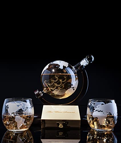 Gifts for Dad, Men Whiskey & Wine Decanter Globe World Set with Globe Glasses Anniversary Birthday House Warming for Liquor Scotch Bourbon Vodka, Gift for Him Husband, Gifts For Men Globe - 850ml
