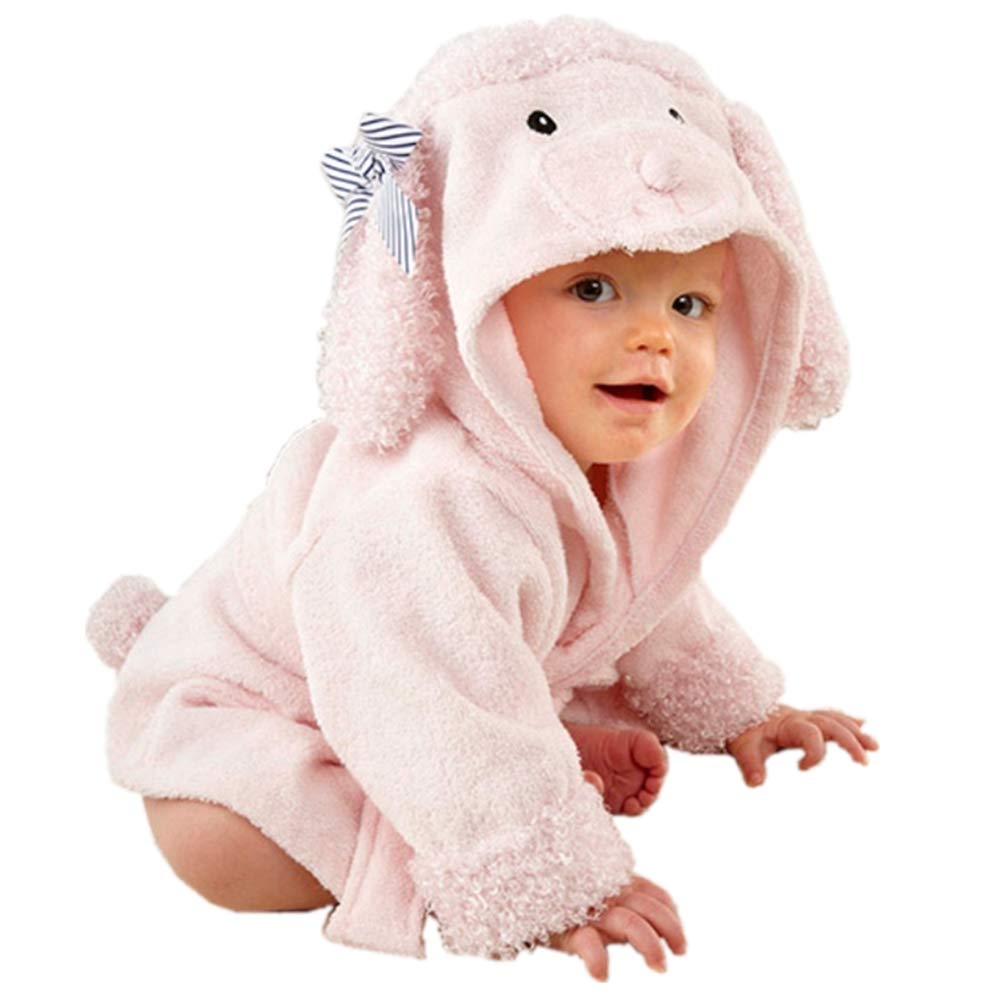 Infant Girl Bathrobes Wash Waddle Pink Dog Hooded Robe Girls bath robe towel Terry 2-3 Year Ultra Absorbent (Pink, M)