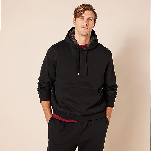 Amazon Essentials Men's Sherpa-Lined Pullover Hoodie Sweatshirt, Black, X-Large