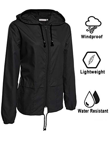 Avoogue Lightweight Raincoat Climbing Jackets Women's Waterproof Windbreaker Packable Outdoor Hooded Fall Rain Jacket Black XL