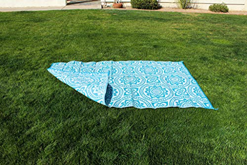 Stylish Camping 258103 Outdoor Mat β Virgin Polypropylene-Easy to Clean β Perfect for Picnics, Cookouts, Camping, The Beach, and Patio, 8'x10', Turquoise/White