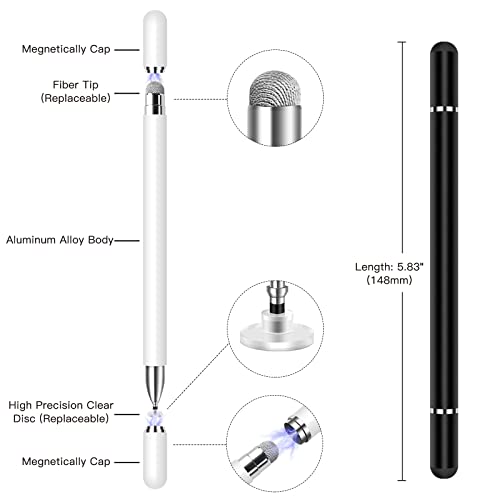 Stylus (2 Pcs), StylusHome Magnetic Disc Universal Stylus Pens Touch Screens for Apple/iPhone/Ipad pro/Mini/Air/Android/Microsoft/Surface All Capacitive Touch Screens - Black/White