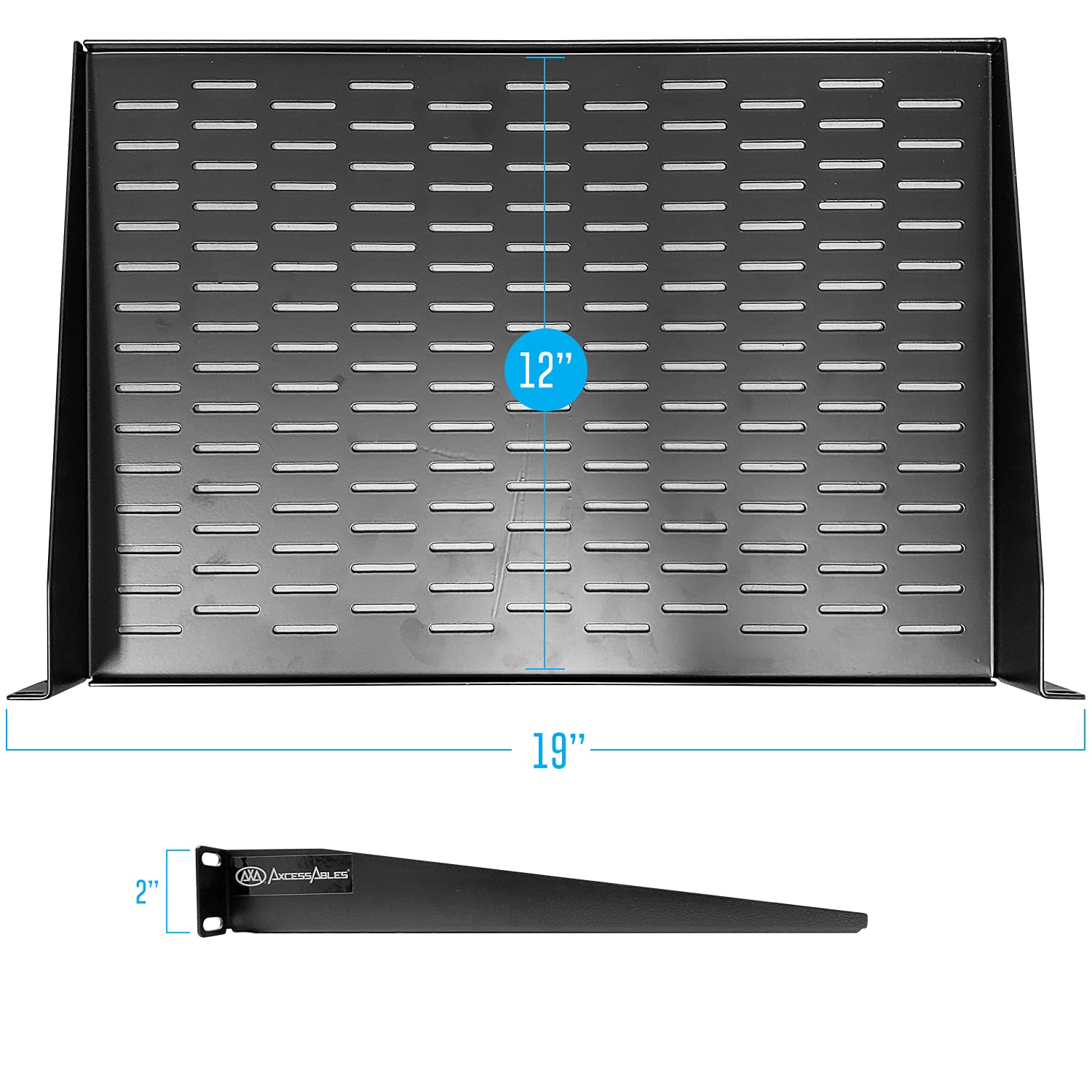 AxcessAbles 1U Vented AV Cantilever Rack Shelf for 19 Inch Equipment Rack & IT Cabinets. 10 Inches Deep No Lips. 44lb Capacity (2 Pack)