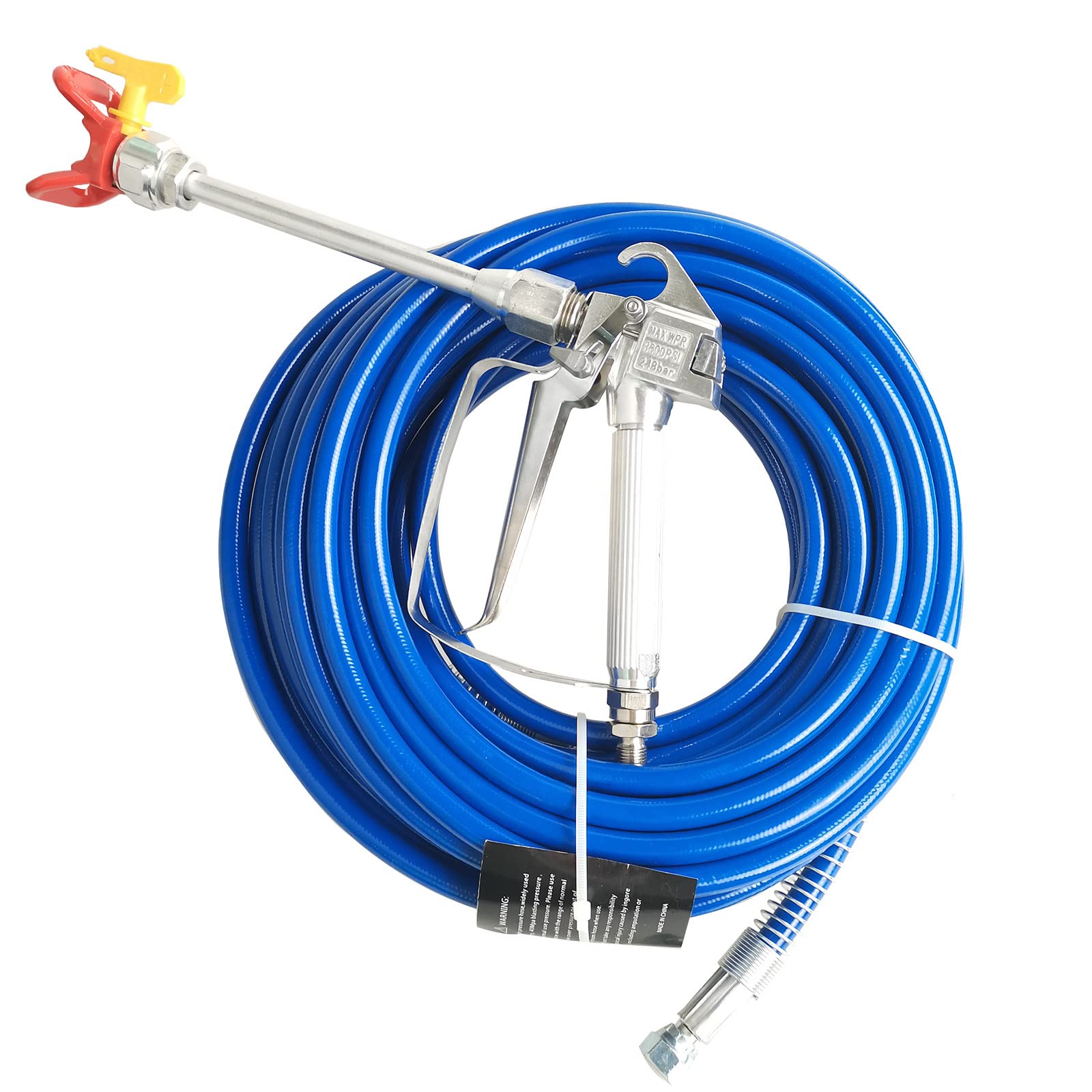 65ft Hose Kit & Airless Spray Gun with 8” Extension Pole, Including Tip Guard and 517 Tip, 3600 PSI Max x 1/4" Airless Paint Spray Hose ,Blue Color (20 Meter)