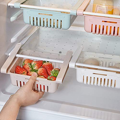 Fridge Drawer Organizer, Retractable Refrigerator Storage Box, Food Fresh-keeping Classified Organizer Container Pull Out Basket, Small Size, Fit for Fridge Shelf Under 0.5 inch (Beige)