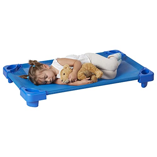 ECR4Kids Stackable Kiddie Cot, Toddler Size, Classroom Furniture, Blue, 6-Pack