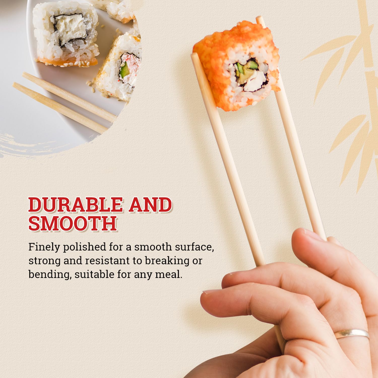 52USA Disposable Bamboo Chopsticks (100 Sets), Wooden Japanese Chopsticks Bulk, 9'' Long Chopsticks Disposable, Individually Wrapped Chinese Chopsticks