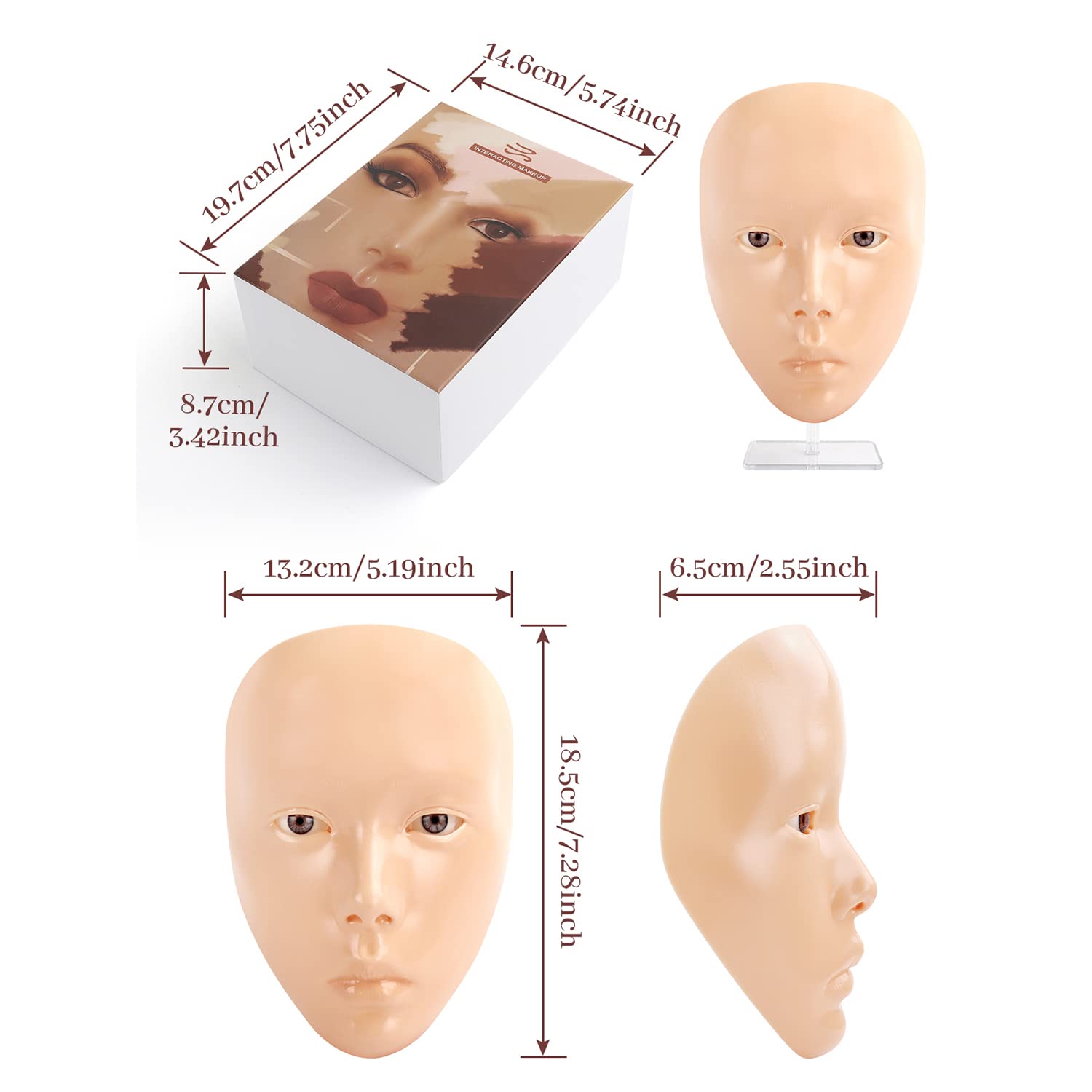 3D Realistic Pad with Cosmetic Brush for Makeup Artist Board Makeup Practice, Makeup Artist's Full Face Practice Eyelash Eye Shadow for Self-taught or Professional Enthusiasts(YELLOW)