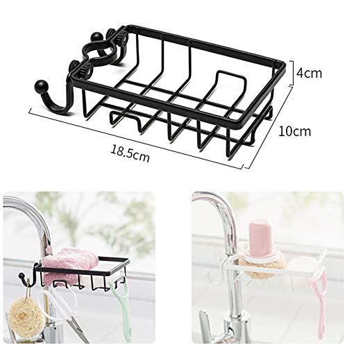 Bathroom Organizer Shelves Double Hook Faucet Rack Kitchen Sink Sponge Rag Storage Rack Bathroom Wrought Iron Drain Shelf (Color : Black)