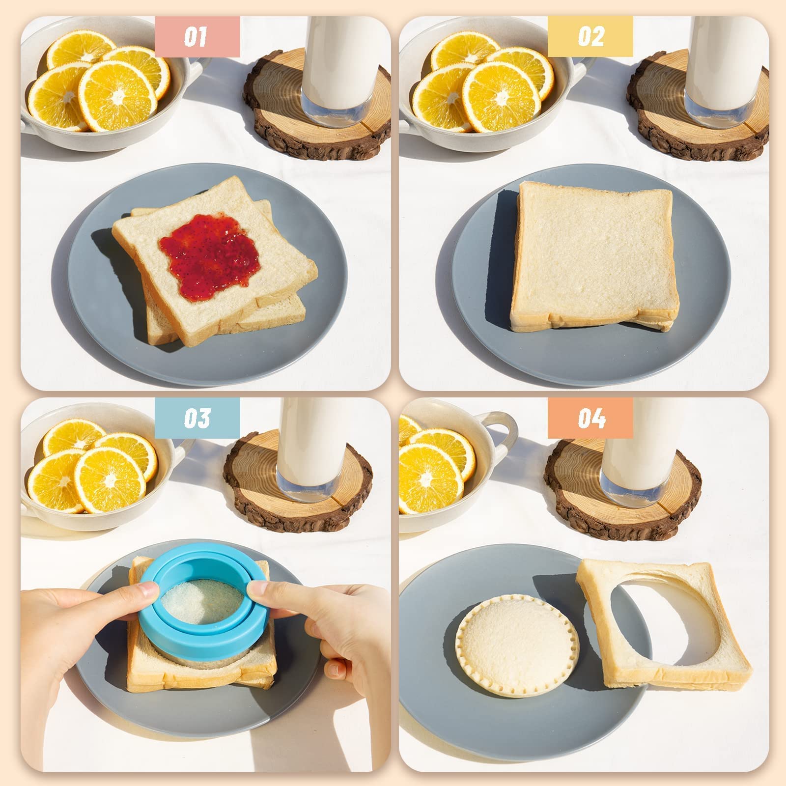 8PCS Sandwich Cutter and Sealer Set, Bread Sandwich Decruster, Uncrustables Maker, Pancake Maker DIY Cookie Cutters for Kids, Great for Lunchbox and Bento Box, Round Heart Star Mickey Press Mold