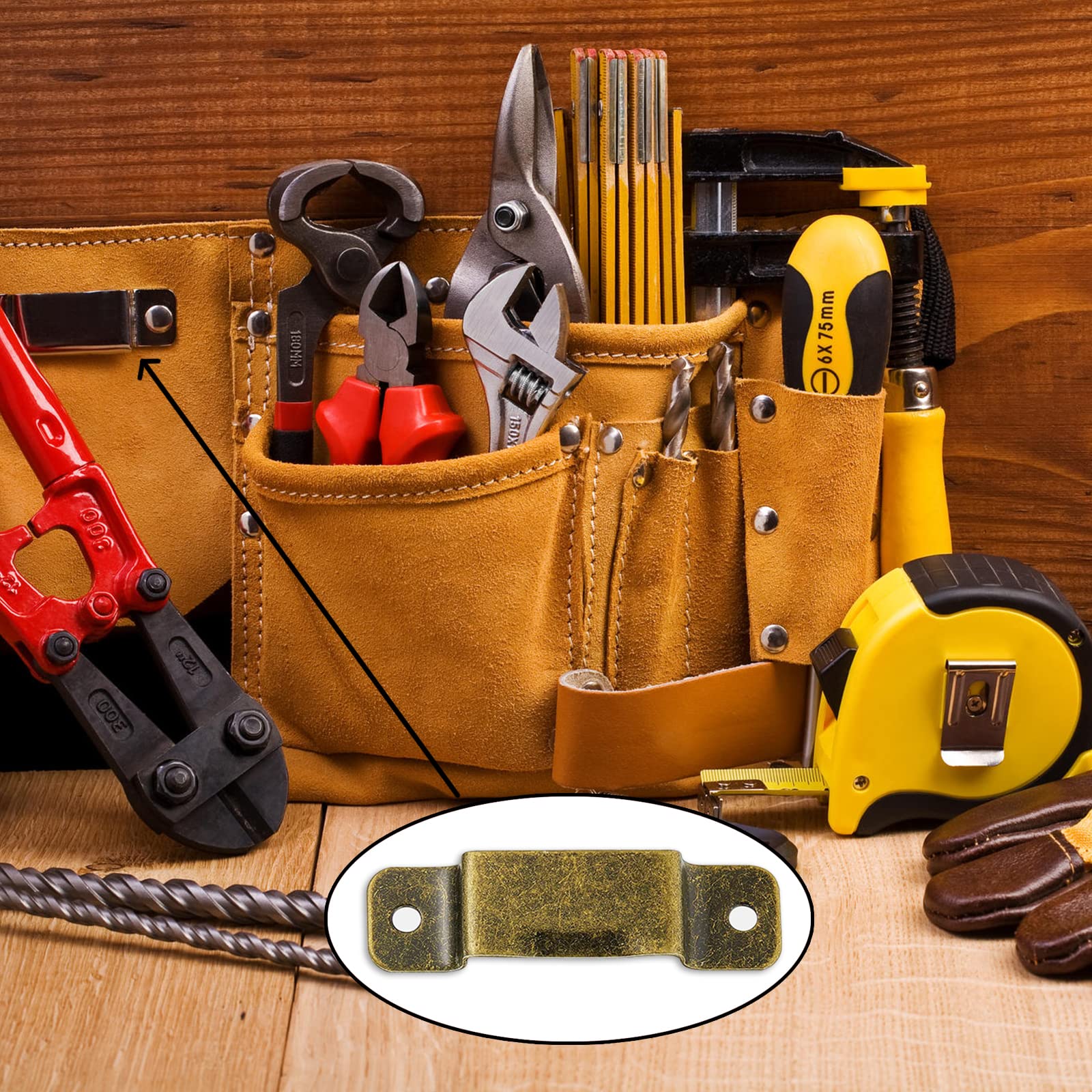 8PCS Small Metal Tape Measure Holder Clip Measuring Tape Belt Holder Occidental Measure Holster with Rivets for Drill Leather Pocket Tool, Bronze