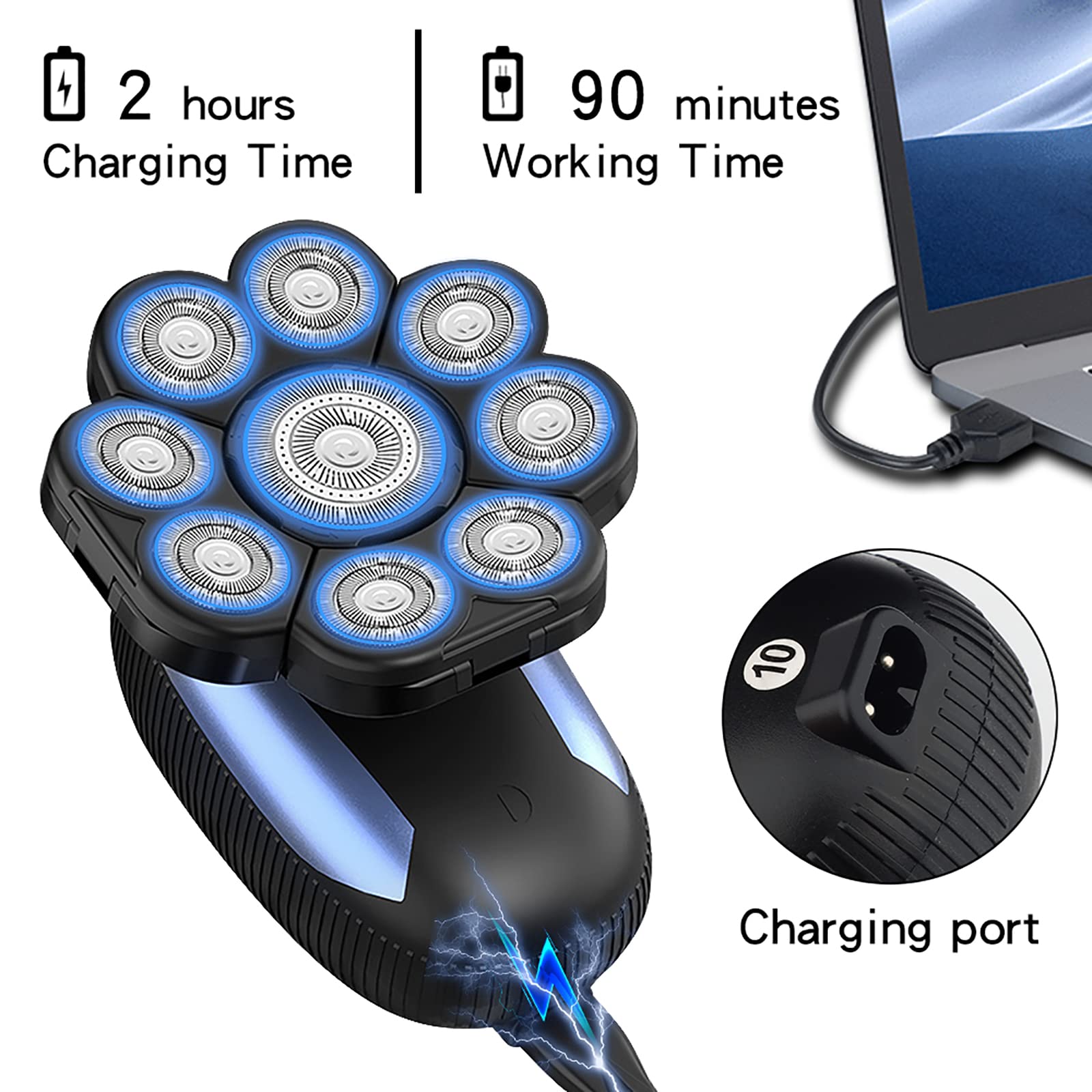 9D Head Shavers for Bald Men, 6-in-1 Electric Bald Head Shavers for Men, Cordless Beard Shavers, Waterproof Wet/Dry Mens Grooming Kit, USB Rechargeable
