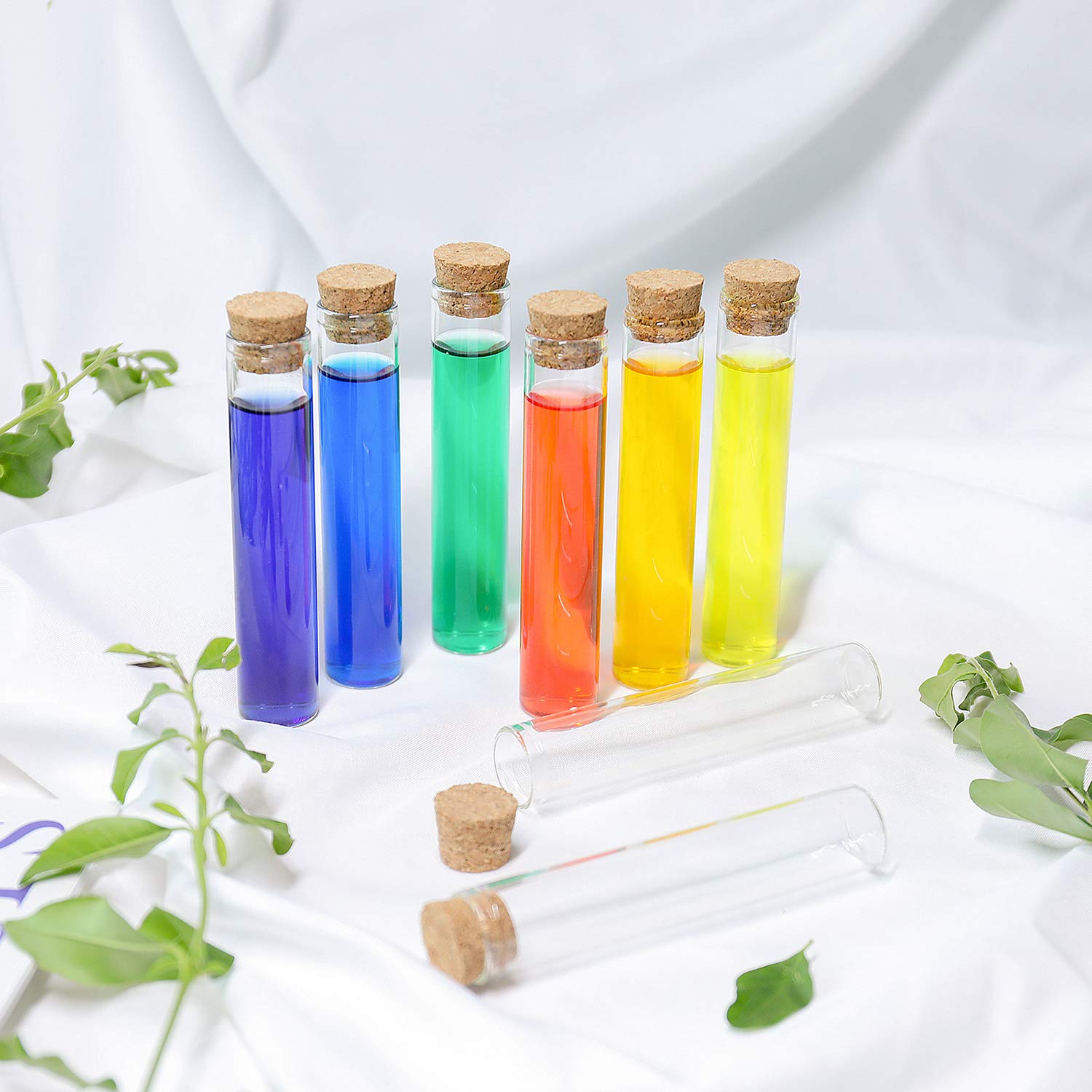 VOFUWS 30pcs 25ml Clear Flat Glass Test Tubes with Cork Stoppers for Scientific Experiments, Party Decorations, Candy Storage,as Bath Salt Containers(20×100mm)