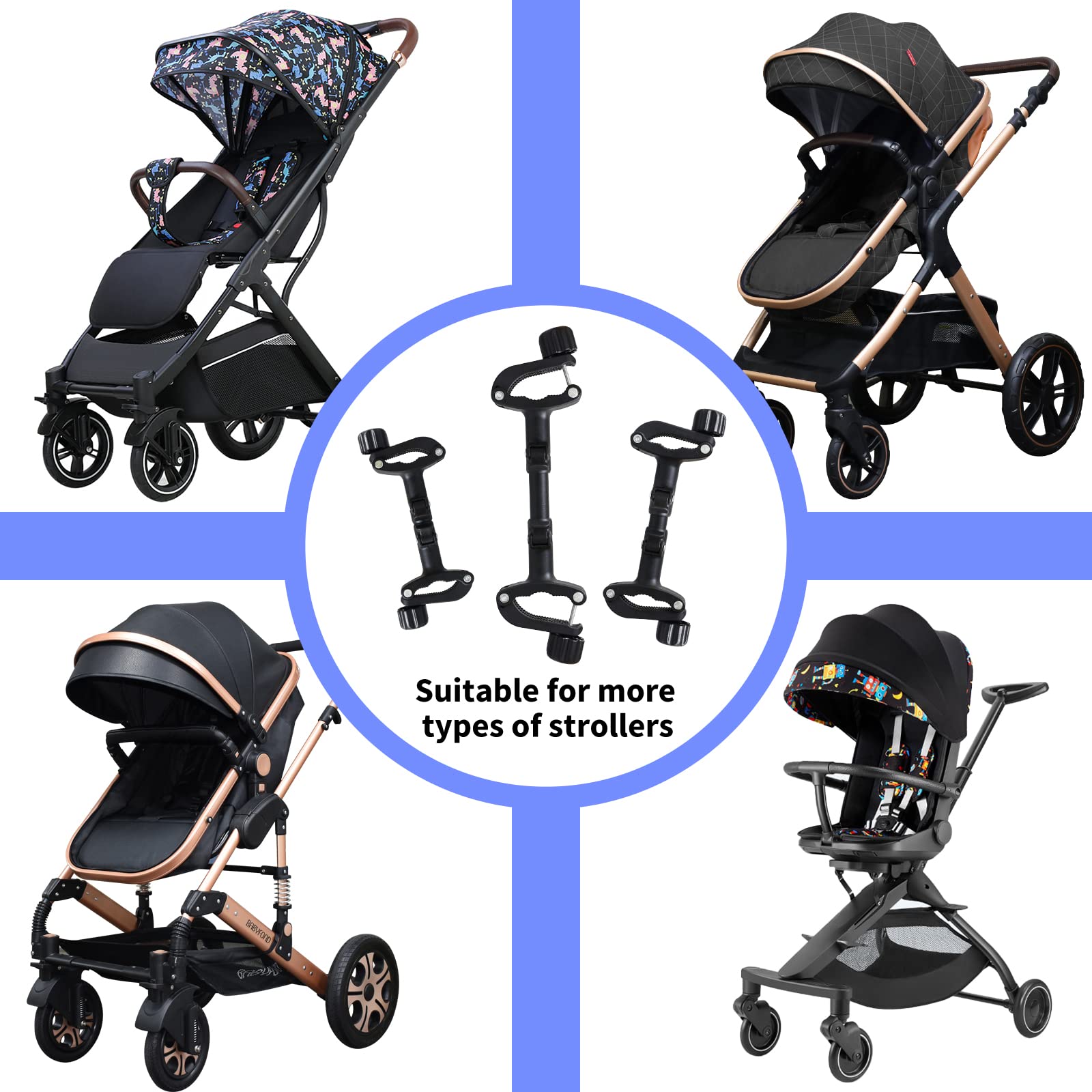3 Pcs Twin Stroller Connector Side by Side, Universal Stable Baby Stroller Pushchair Connectors, Detachable Adjustable 2 in1 Twin Dual Stroller Connector for Two Strollers Connection 