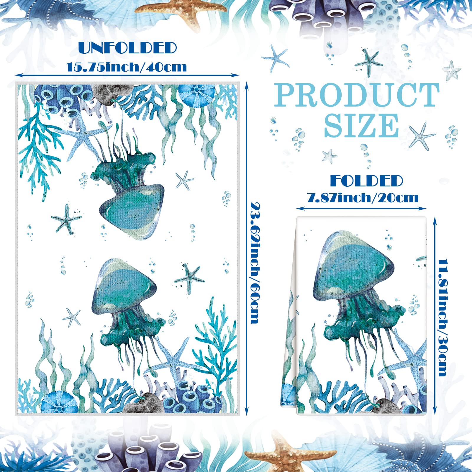6 Pcs Beach Kitchen Towels Ocean Animal Bathroom Dish Towel Set Nautical Themed Hand Towels Summer Sea Soft Tea Towel Absorbent Dish Cloths for Kitchen Decorative Home, 15.7 x 23.6 Inch (Cute Style)