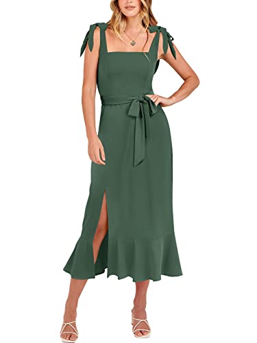 ANRABESS Women's Elegant Bridesmaid Dresses Square Neck Ruffle Split Midi Formal Dress for Wedding Guest Cocktail Party 2023 Gradution Prom Evening Night Dresses 893shenlv-L Green