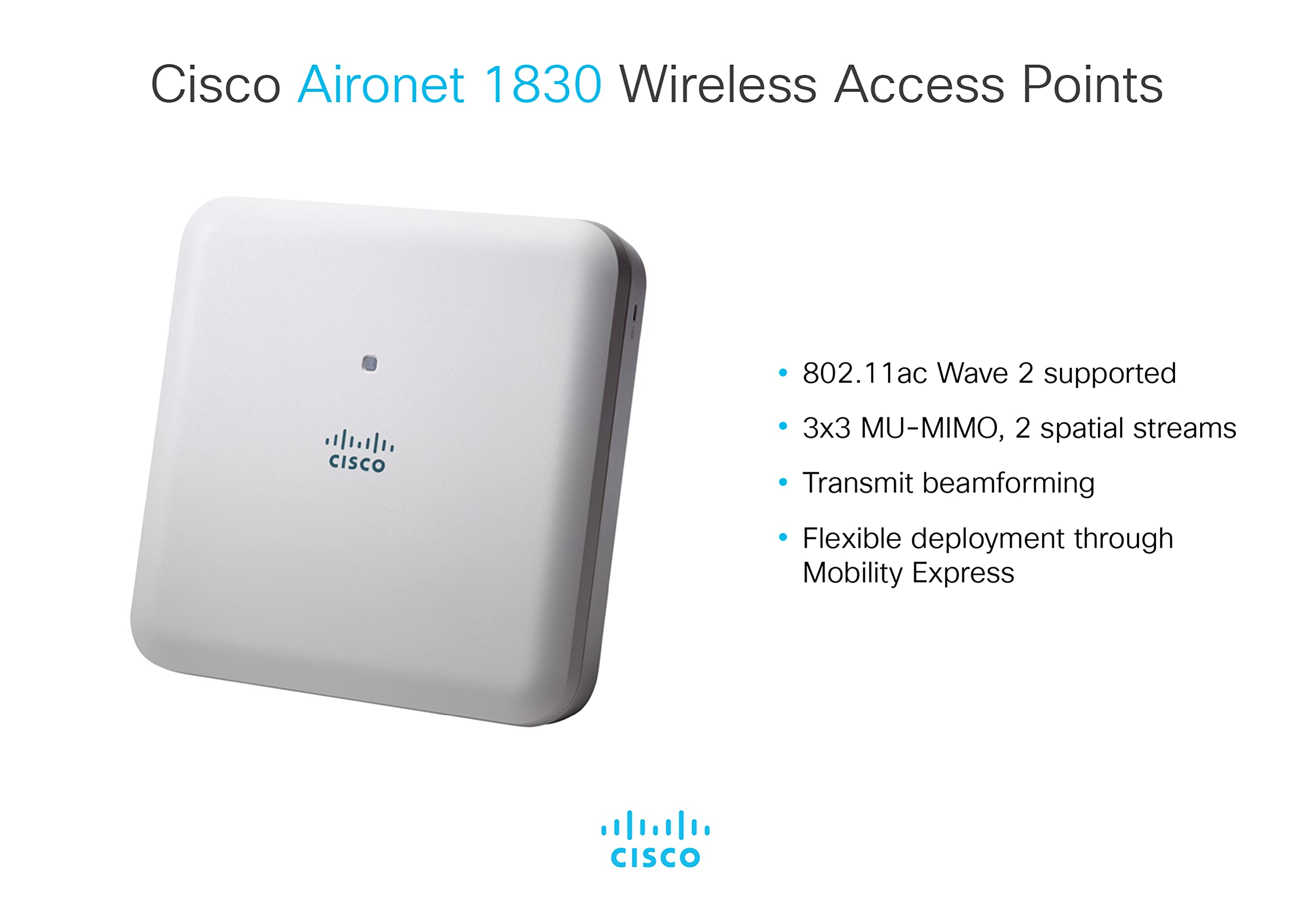 Cisco Aironet 1832I-B-K9 Wi-Fi Access Point, 802.11ac Wave 2, with Internal Antenna (AIR-AP1832I-B-K9)