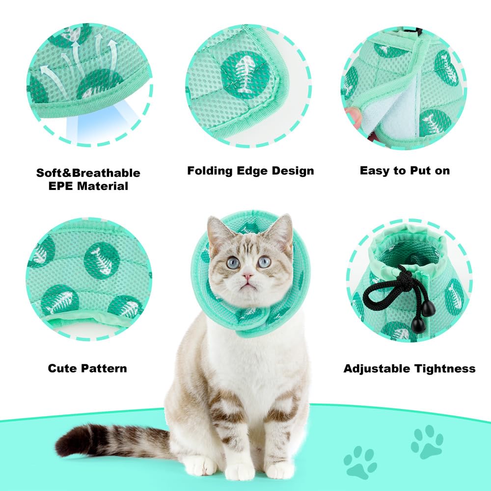 Cat Recovery Cone Collar Cat Cone Adjustable Soft After Surgery| Stop Licking| Daily Use Water Resistant Neck Elizabethan Collar for Cats Kittens Prevent from Licking Wounds, Not Block Vision