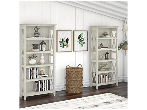 Bush Furniture Key West 5 Shelf Bookcase Set in Linen White Oak & Key West 2 Drawer Mobile File Cabinet, Linen White Oak