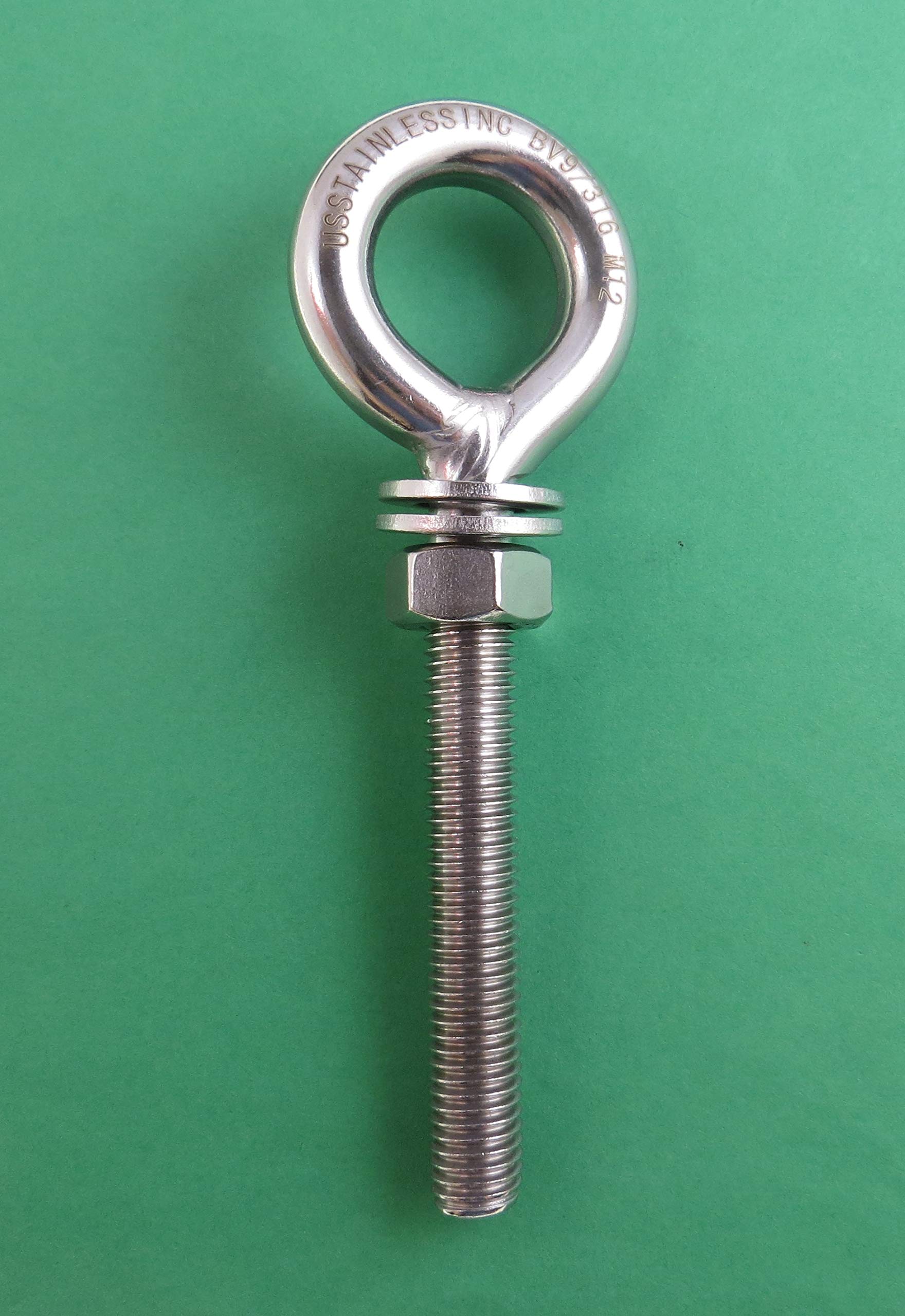US Stainless 2 Pieces Stainless Steel 316 M12 Eye Bolt 12mm x 80mm (1/2" x 3 3/16") Marine Grade Pitch of 1.75