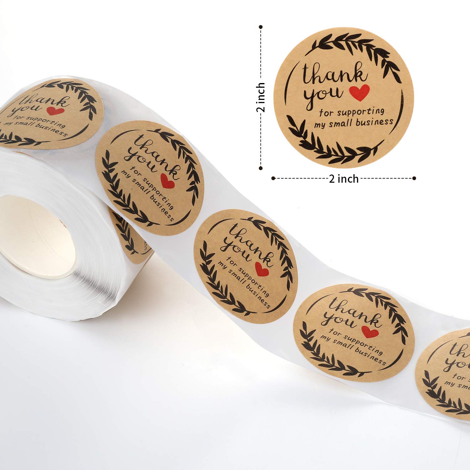2" Thank You for Supporting My Small Business Stickers Round Kraft 500 Labels Per Roll