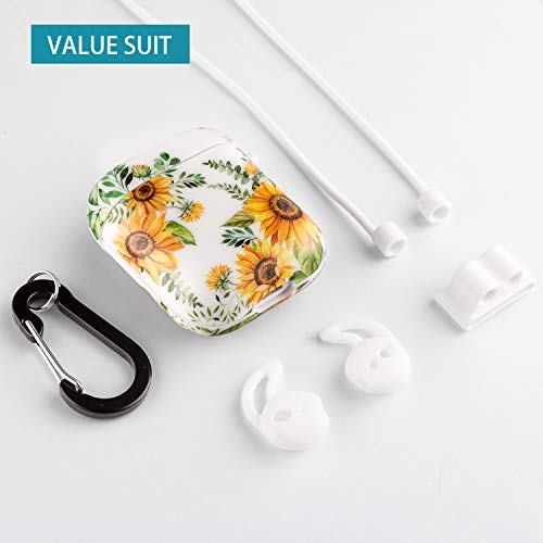 Sunflower Airpod Case, Shockproof Hard Case Cover with Keychain for Apple Airpod Case 2nd 1st Generation, Case for Airpod Boys Girls, Front LED Visible, Support to Wireless Charging
