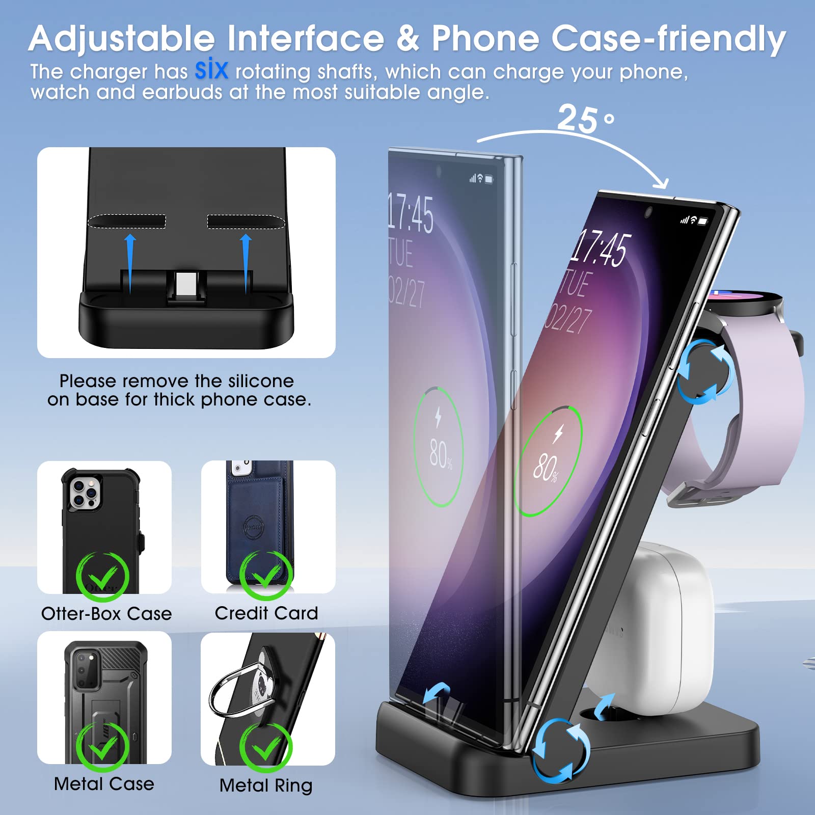 2023 Charging Station/Stand for Samsung/Android Multi Devices, Foldable Travel Fast Charger Pad for Samsung A54/A53/S23/S22/Note20/Z Fold, Buds, Wireless Charger for Galaxy Watch 6/5/4/3
