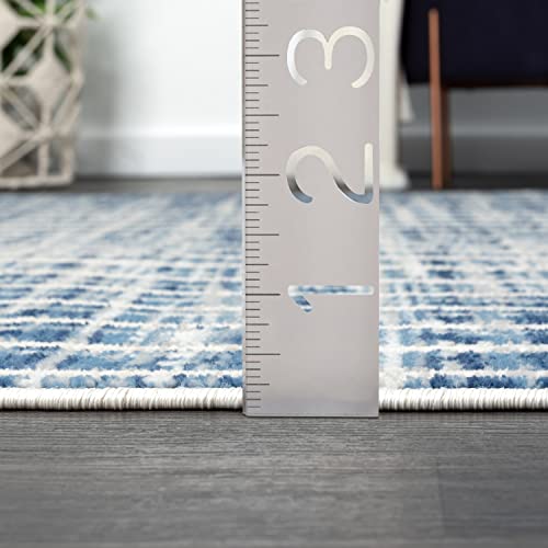 Abani Atlas 4'x6' Blue/Grey Area Rug, Striped Design - Durable Non-Shedding - Easy to Clean