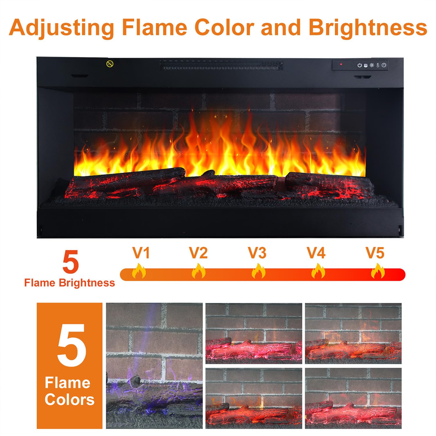 36 Inch Electric Fireplace Heater Wall Mounted and Freesatnding with Remote Control, Linear Electric Fireplace Inserts Adjustable Flame Brightness, Timer, 1500W Heater, Large Window and Indoor Use