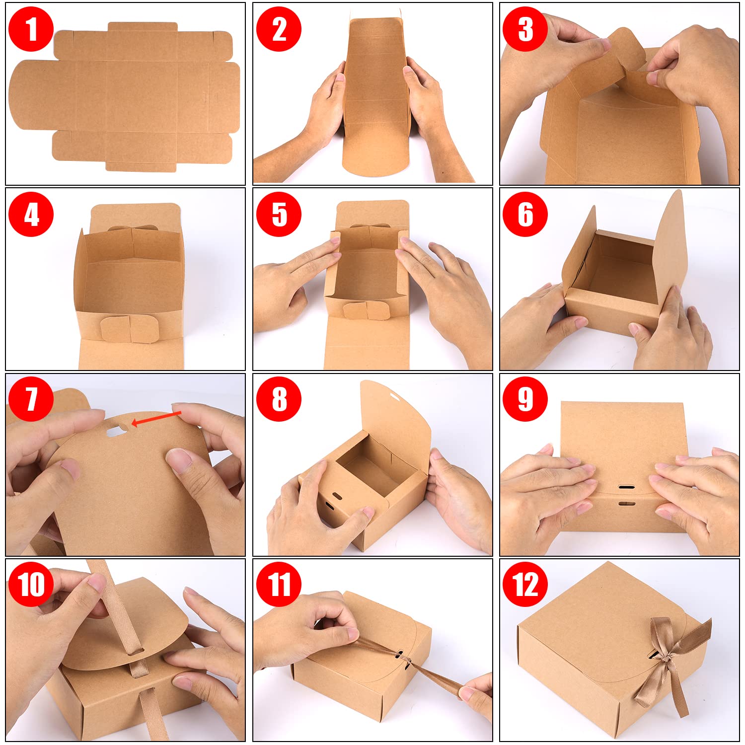 AIEX 12 Pcs Gift Boxes with Lids, 4.5" x4.5"x2" Present Boxes Square Gift Box with Champagne Wrap Ribbons, Gift Wrap Boxes for Birthday Wedding Party Christmas Chocolate Candy (Brown)