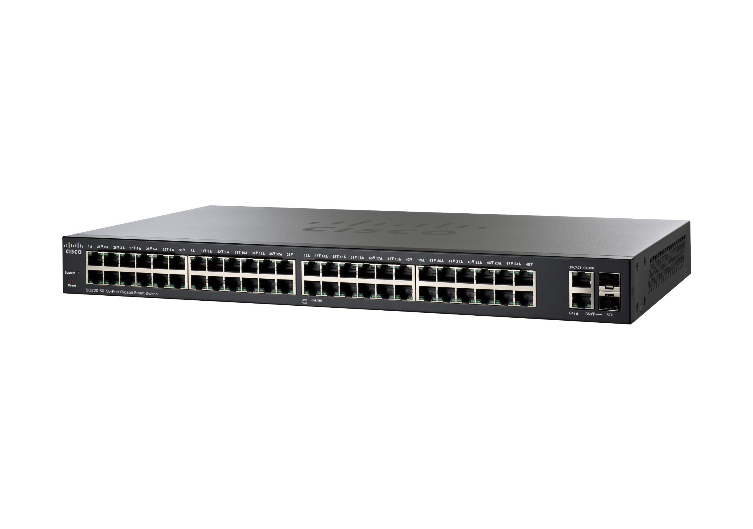Cisco SG220-50 Smart Switch | 50 Gigabit Ethernet (GbE) Ports | 2 Gigabit Ethernet Combo Mini-GBIC SFP | Limited Lifetime Protection (SG220-50-K9-NA)
