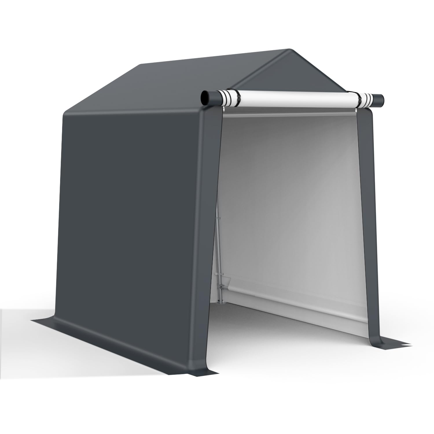 6x8FT Outdoor Storage Shelter Carport, Portable Shelter Heavy Duty Storage Shed Carport with Roll-up Zipper Door for Bike, Motorcycle, Garden Storage, Waterproof and UV Resistant, Gray