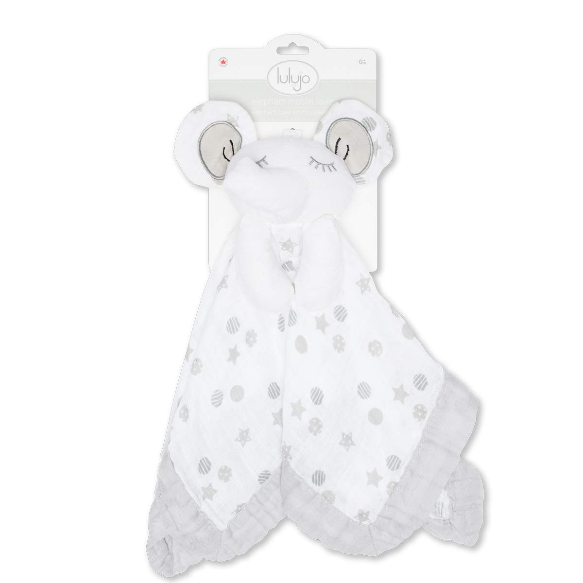 lulujo Lovey Blankets| Unisex Security Blanket & Toy| Softest Breathable Cotton Muslin| 15"x15"| Grey Elephant