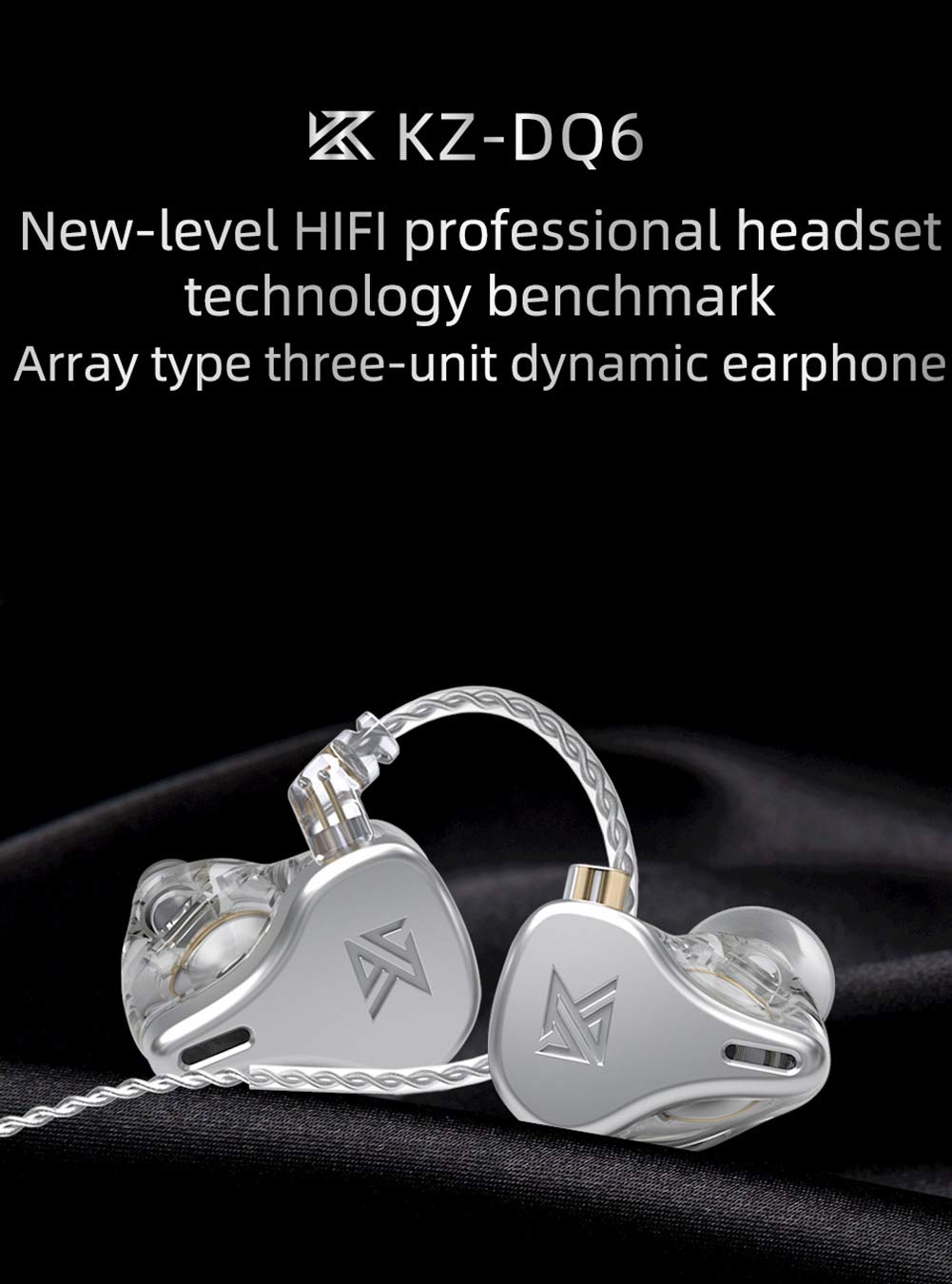 KZ DQ6 Array type three-unit dynamic in-Ear Headphone, HIFI Stereo Noise Isolating Sport IEM Wired Earphones/Earbuds/Headphones with Detachable Cable (without Mic, Grey)